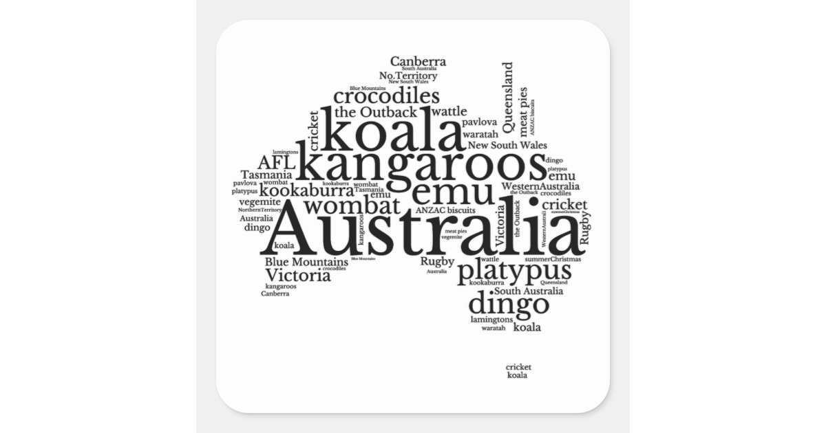 Australia Map Word Art Tote Bag Square Sticker | Zazzle