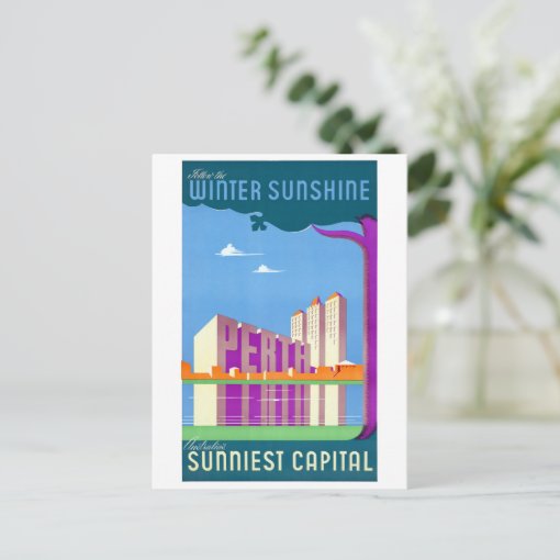 Australia Perth Restored Vintage Travel Poster Postcard | Zazzle