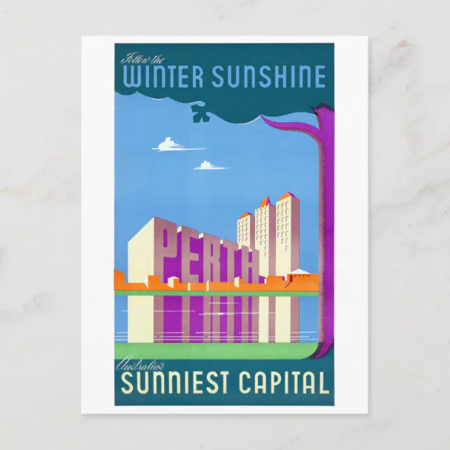 Australia Perth Restored Vintage Travel Poster Postcard | Zazzle