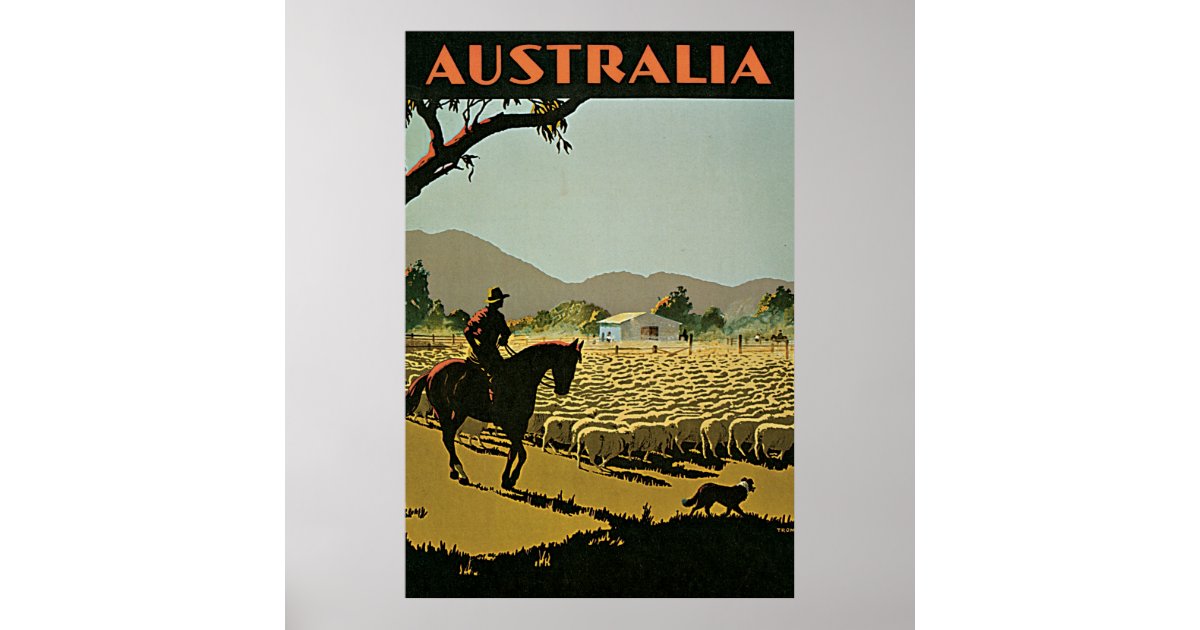 Australia Sheep Farm Vintage Travel Poster | Zazzle