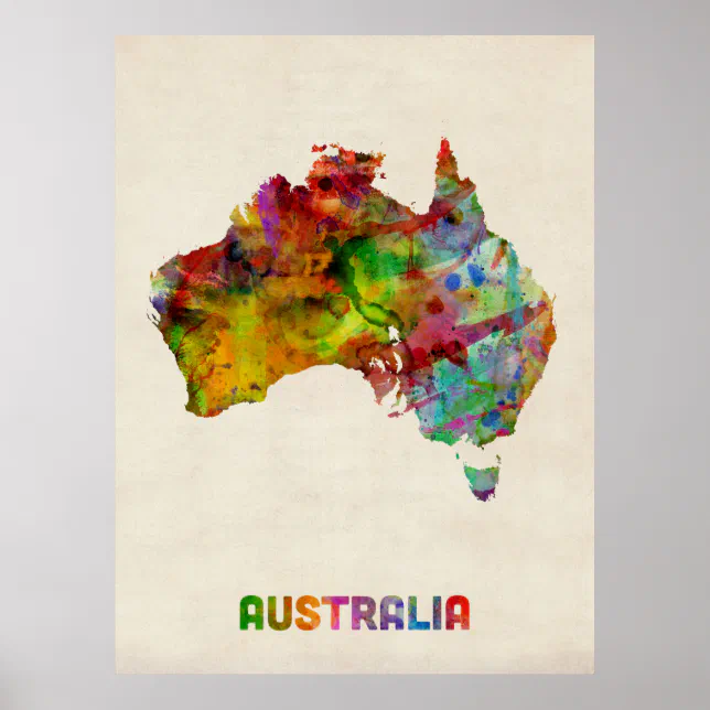 Australia Watercolor Map Poster | Zazzle