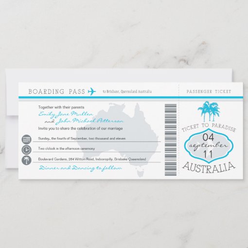 Australia Wedding Boarding Pass Invitation | Zazzle