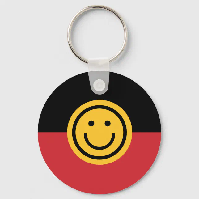 Australian Aboriginal flag with Smile face Keychain | Zazzle