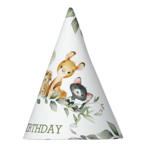 Australian Animals Greenery 1st Birthday Boy Girl Party Hat | Zazzle