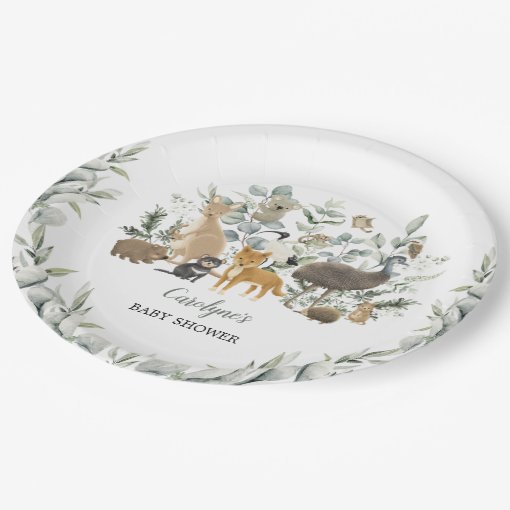 Australian Animals Leafy Eucalyptus Baby Shower Paper Plates | Zazzle