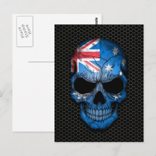 Australian Flag Skull on Steel Mesh Graphic Postcard | Zazzle