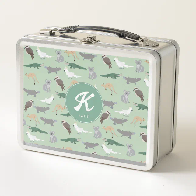 Australian Native Animals Eucalyptus Green Initial Metal Lunch Box | Zazzle
