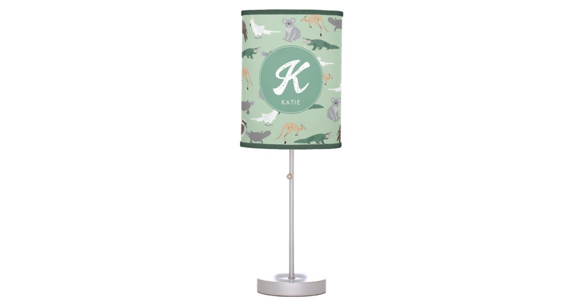 Australian Native Animals Eucalyptus Green Initial Table Lamp | Zazzle