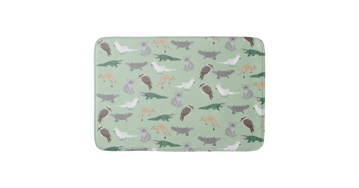 Australian Native Animals Eucalyptus Green Pattern Bath Mat | Zazzle