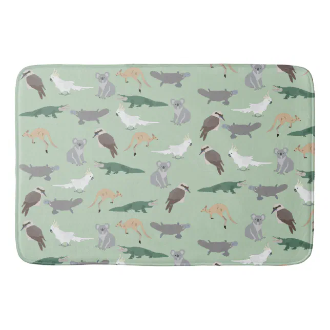 Australian Native Animals Eucalyptus Green Pattern Bath Mat | Zazzle