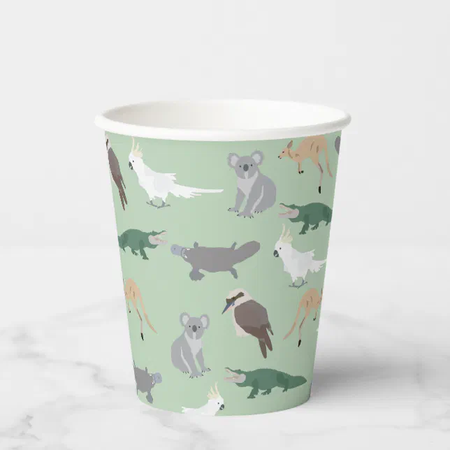Australian Native Animals Eucalyptus Green Pattern Paper Cups | Zazzle