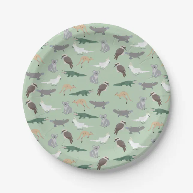 Australian Native Animals Eucalyptus Green Pattern Paper Plates | Zazzle