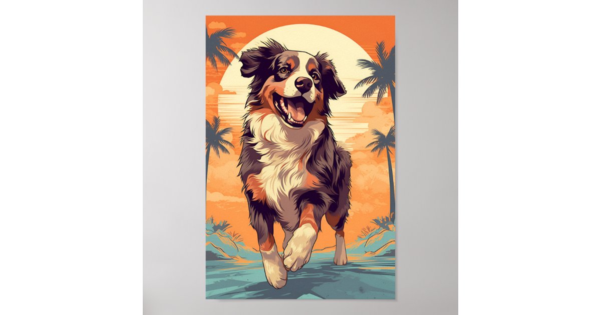 Australian Shepherd at a tropical beach Poster | Zazzle