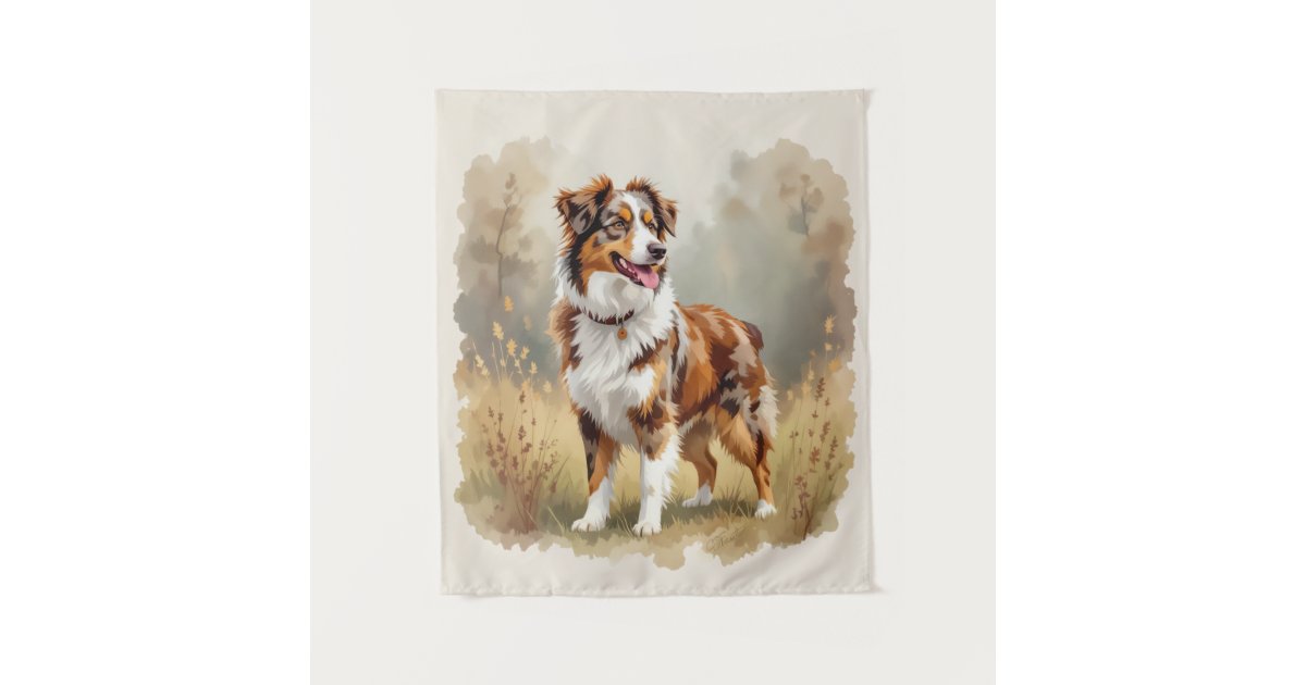 Australian Shepherd Dog Red Merle Aussie Tapestry | Zazzle