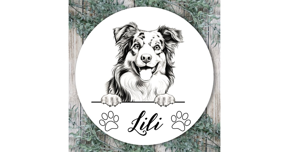 Australian Shepherd Hand Drawing Personalized Classic Round Sticker ...