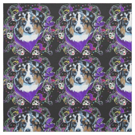 Australian Shepherd dog faces purple floral Fabric | Zazzle