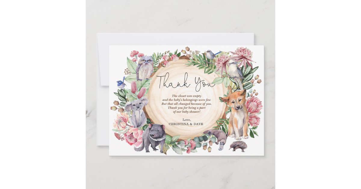 Australian Wildlife Native Animals Greenery Floral Thank You Card | Zazzle