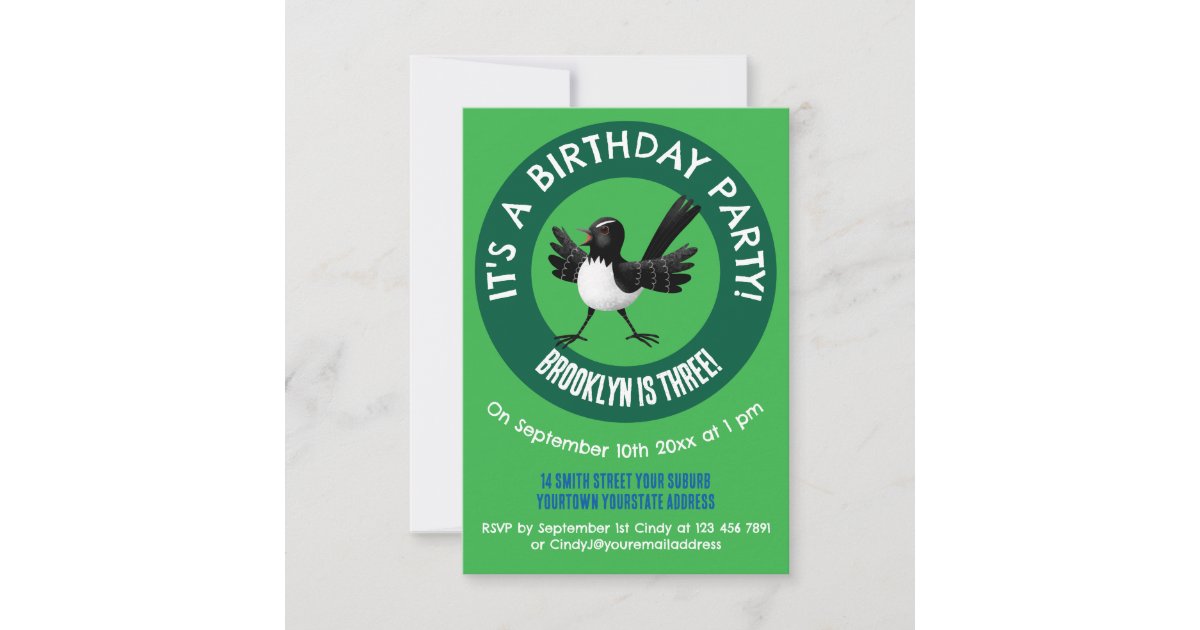 Australian Willie Wagtail cartoon Invitation | Zazzle