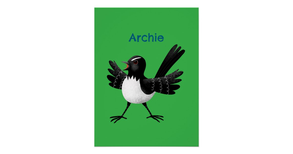 Australian Willie Wagtail cartoon personalized Poster | Zazzle