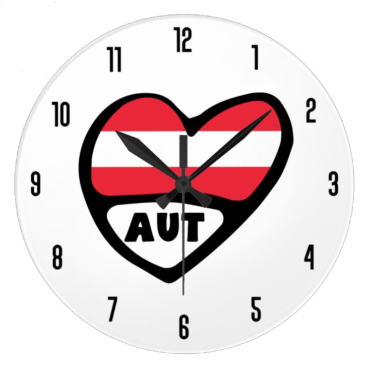 Austria Country Code AUT Flag Heart Large Clock | Zazzle
