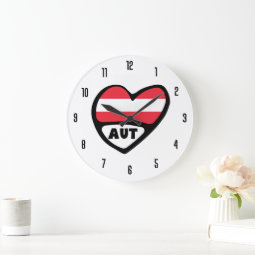 Austria Country Code AUT Flag Heart Large Clock | Zazzle