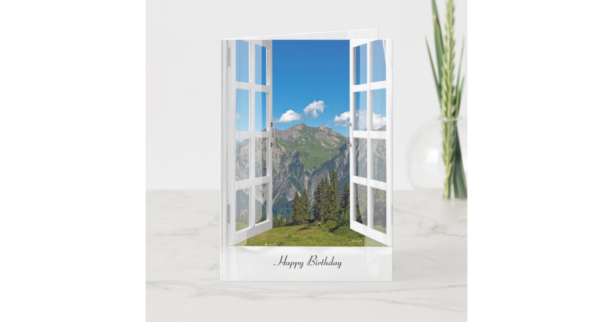 Austrian Alps scene in window Card | Zazzle