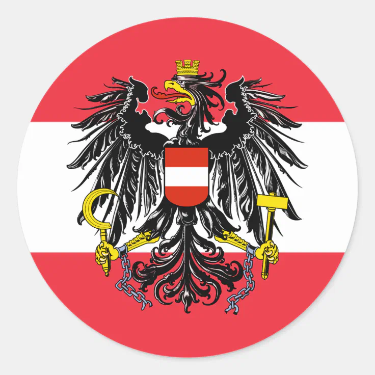 Austrian Flag and Coat of Arms, Flag of Austria Classic Round Sticker ...