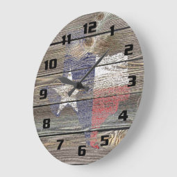 Authentic and Rustic Texas Map and Flag on wood Large Clock | Zazzle