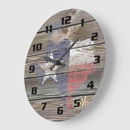Authentic and Rustic Texas Map and Flag on wood Large Clock | Zazzle