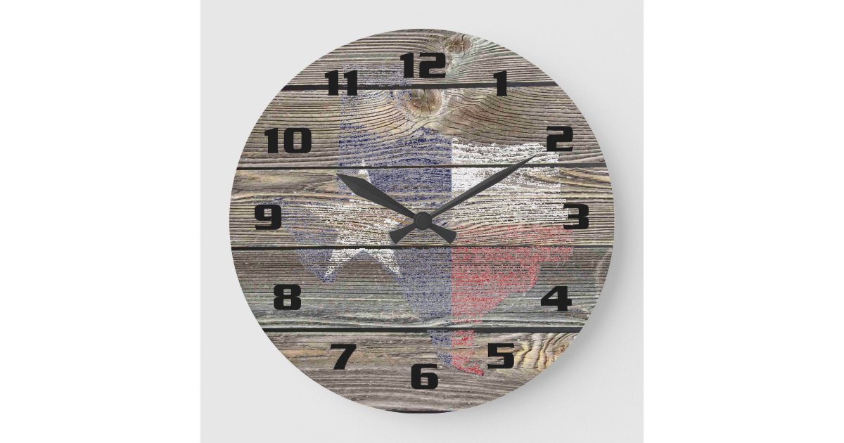 Authentic and Rustic Texas Map and Flag on wood Large Clock | Zazzle