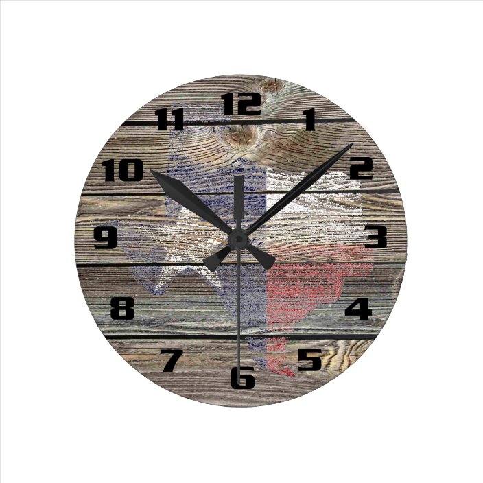 Authentic and Rustic Texas Map and Flag on wood Round Clock | Zazzle.com