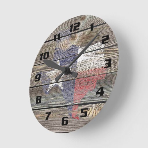 Authentic and Rustic Texas Map and Flag on wood Round Clock | Zazzle