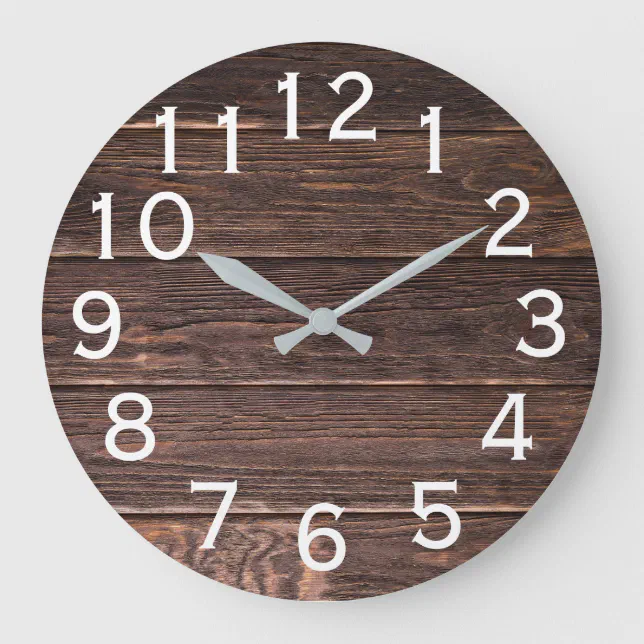 Authentic looking Dark Barn wood horizontal print Large Clock | Zazzle