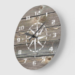Authentic looking Wood Rustic Nautical Compass Large Clock | Zazzle