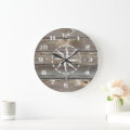 Authentic looking Wood Rustic Nautical Compass Large Clock | Zazzle