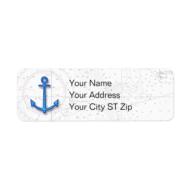 Authentic Nautical Chart + Anchor Return Address Label | Zazzle