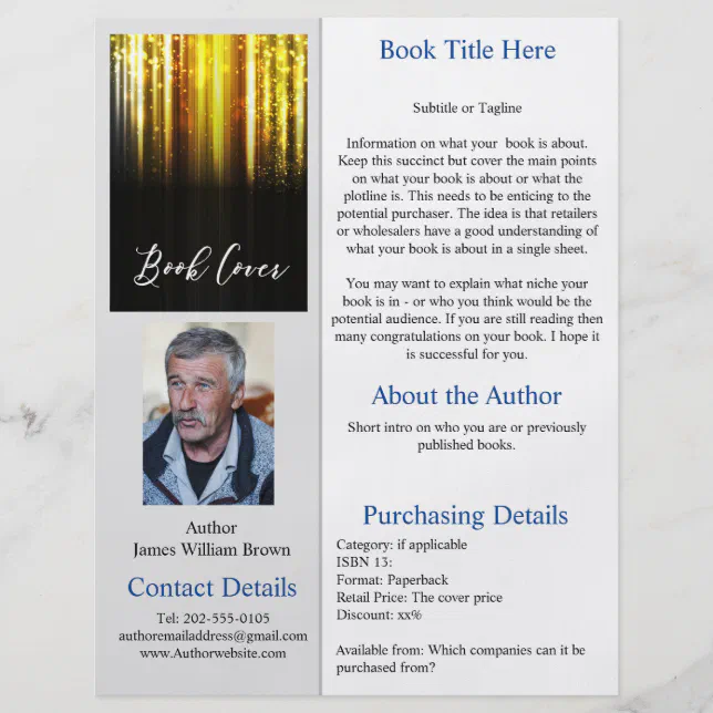 Author Book One Sheet Promotional Sell Sheet | Zazzle