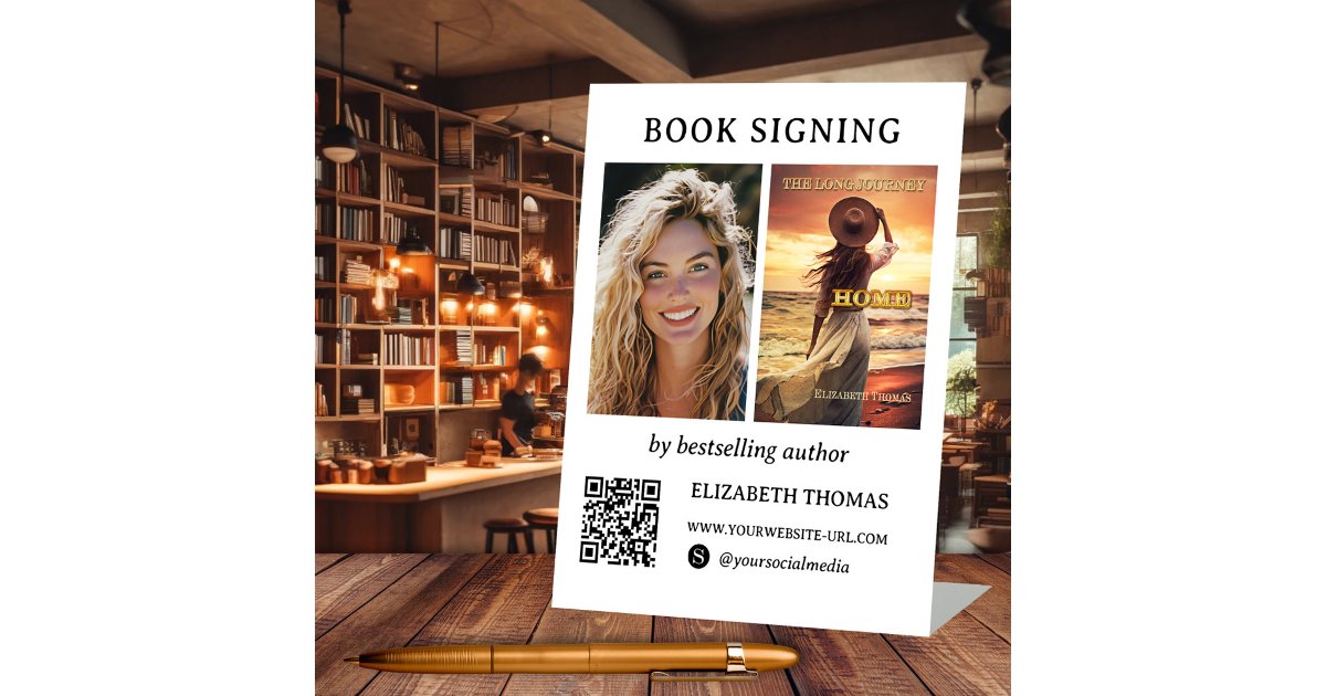 Author Book Signing Photo QR Code Minimalist Pedestal Sign | Zazzle