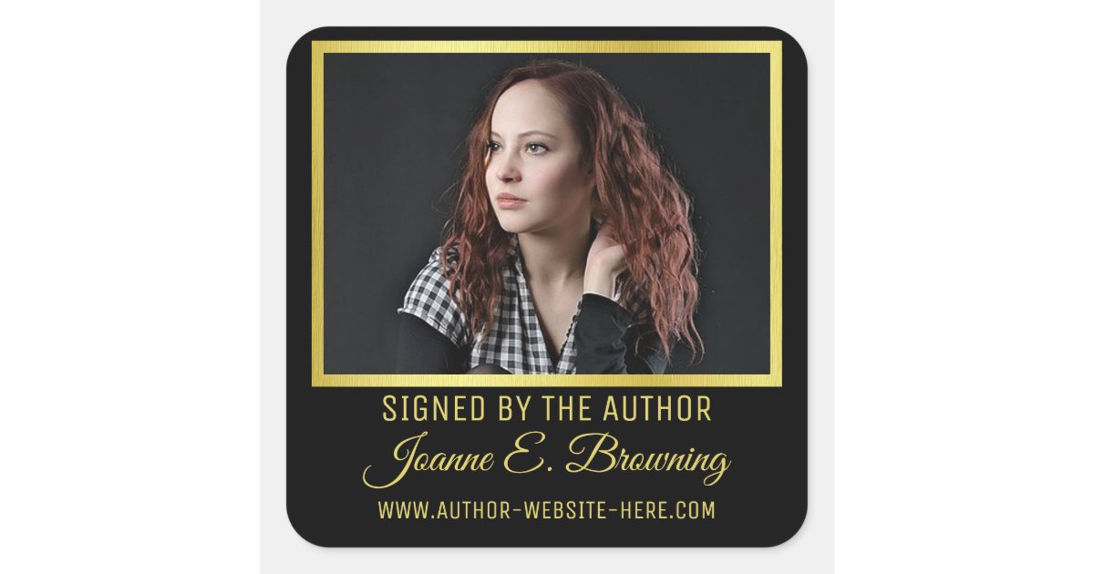 Author Book Signing Writer Photo Signed Copy Black Square Sticker | Zazzle