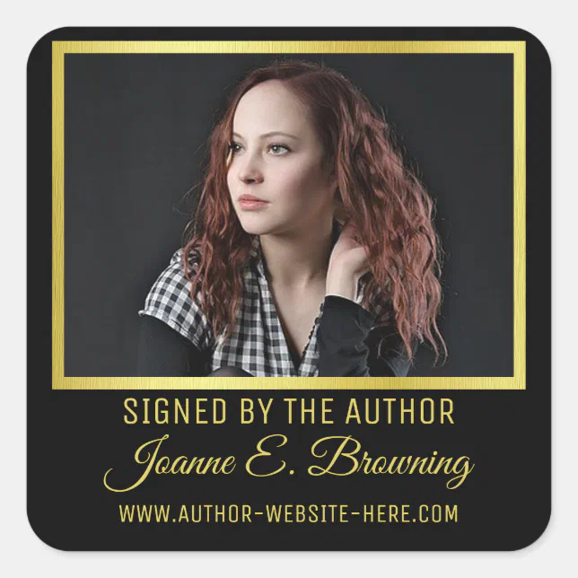 Author Book Signing Writer Photo Signed Copy Black Square Sticker | Zazzle