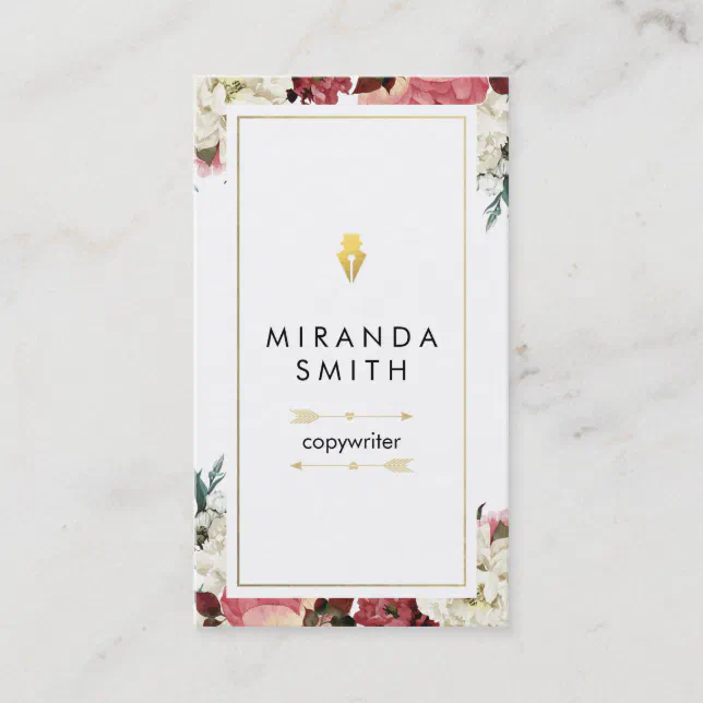 Author Writer Business Card - Chic Floral | Zazzle