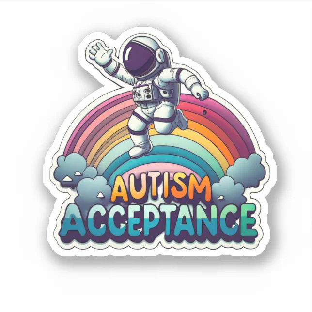 Autism Acceptance Rainbow Astronaut Sticker | Zazzle