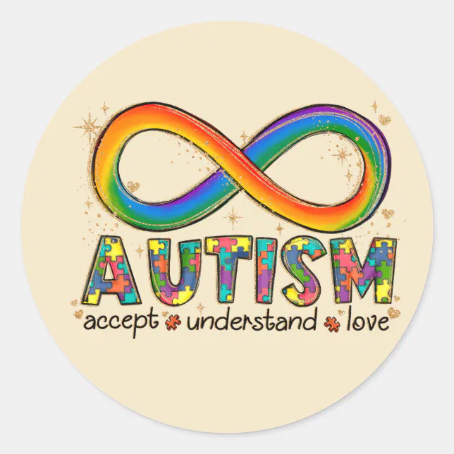 Autism Awareness Accept, Love, Understand Classic Round Sticker | Zazzle