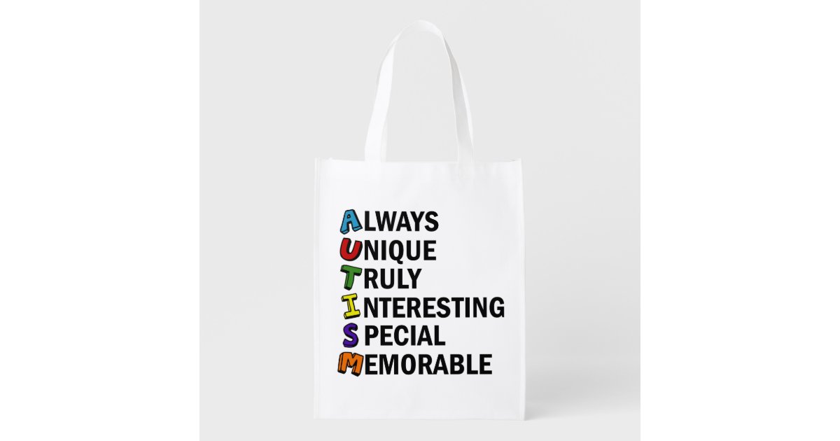 Autism Awareness Acrostic Cute Rainbow Word Poem Grocery Bag | Zazzle