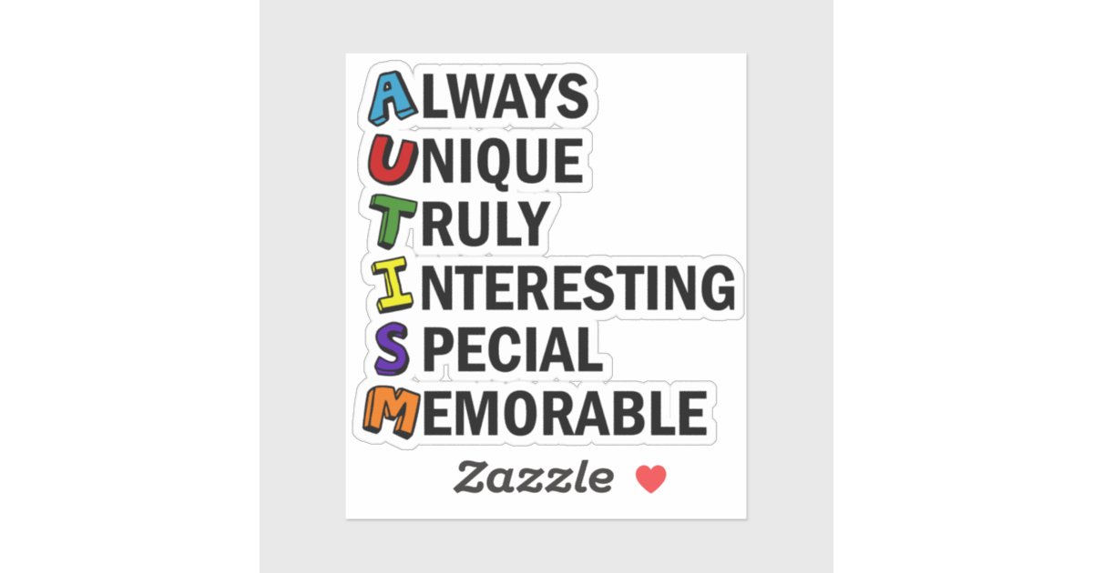 Autism Awareness Acrostic Cute Rainbow Word Poem Sticker | Zazzle