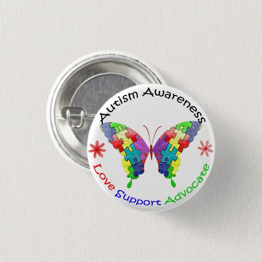 Autism Awareness Butterfly Pinback Button | Zazzle