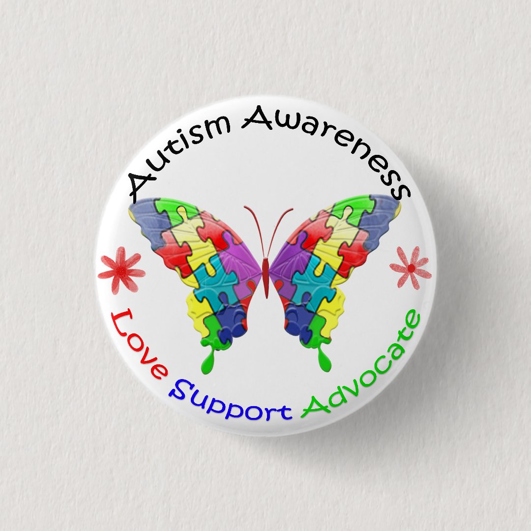 Autism Awareness Butterfly Pinback Button | Zazzle