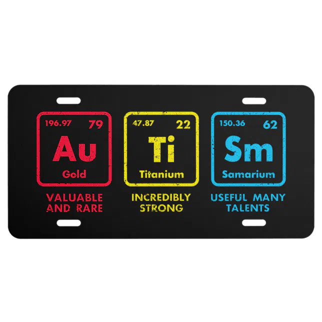 Autism Awareness Elements Periodic Table License Plate | Zazzle