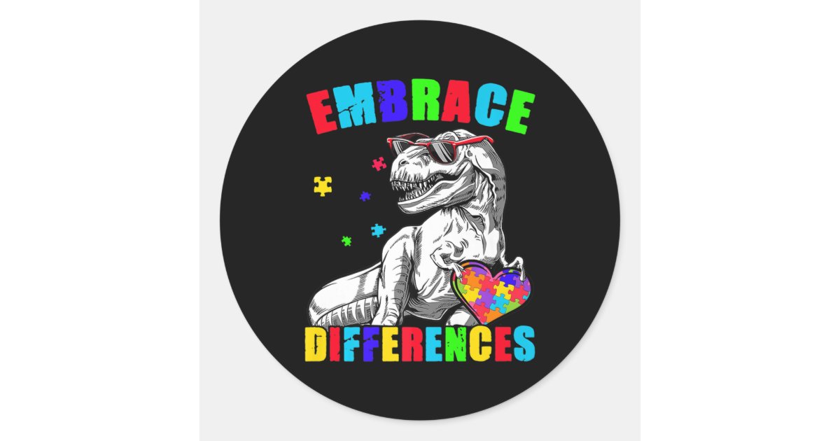 Autism Awareness Embrace Differences Trex Dino Boy Classic Round ... Autism Awareness Embrace Differences Trex Dino Boy Classic Round ...