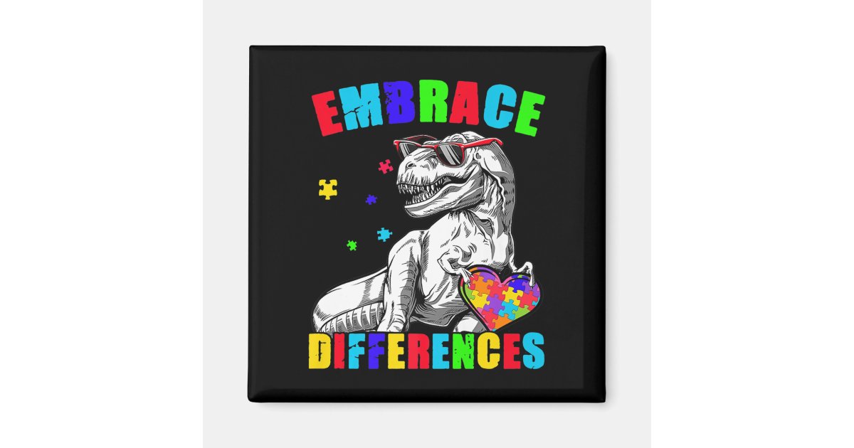 Autism Awareness Embrace Differences Trex Dino Boy Magnet | Zazzle